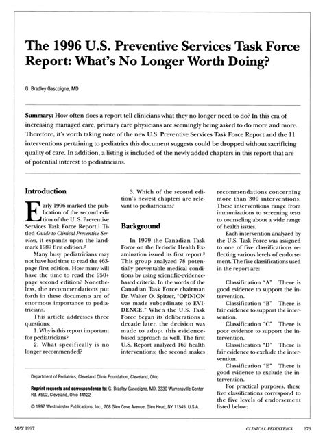 The 1996 U S Preventive Servlces Task Force Report Whats No Longer Worth Doing