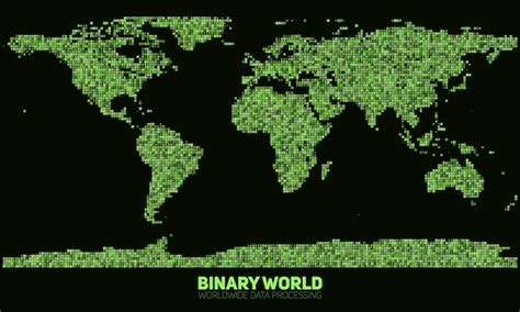 Free Vector Abstract Binary World Map Continents Constructed From Green Binary Numbers