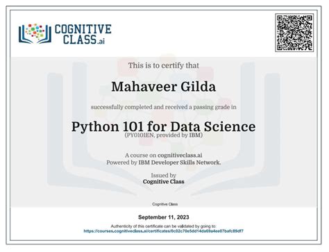 Mahaveer Gilda On Linkedin Python Datascience Certification Ibm