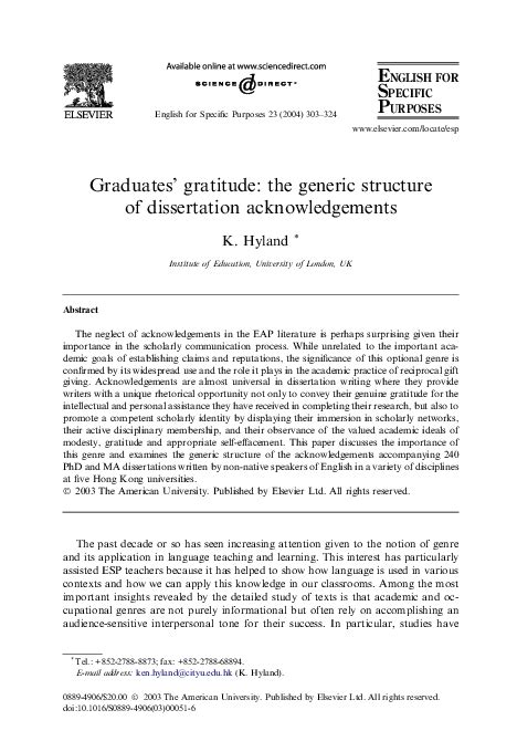 Pdf Graduates Gratitude The Generic Structure Of Dissertation Acknowledgements
