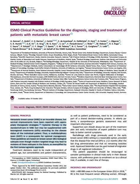 Esmo Clinical Practice Guideline For The Diagnosis Staging And Treatment Of Patients With