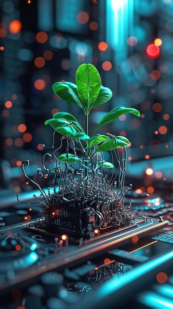 Premium Photo Growing Tree On The Converging Point Of Computer Circuit Board Nature With