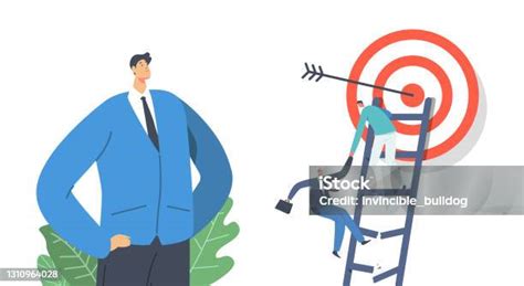 비즈니스 캐릭터는 장애물을 극복 깨진 사다리를 등반 비즈니스 인 팀 센터에서 화살표로 목표에 도달하려고 깨짐에 대한 스톡 벡터 아트 및 기타 이미지 Istock
