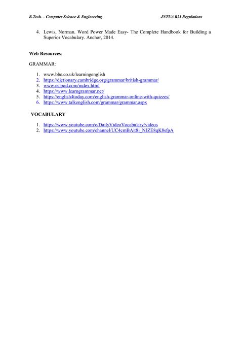 JNTUA B Tech CSE R I II Year Course Structure And Syllabus Pdf