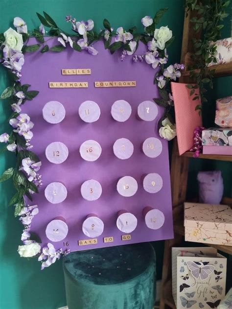 Birthday Countdown Board With White Flowers