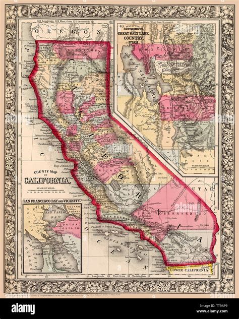 Map Of California Showing Counties First Published Circa 1863 Also