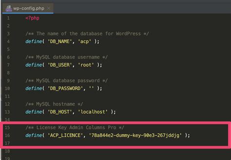 Define Your License Key In Your Wp Config Php Admin Columns Help Center
