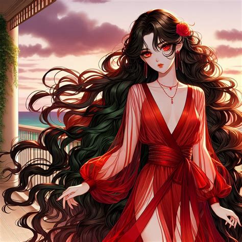 Anime Girl Green Hair Red Eyes Fanart