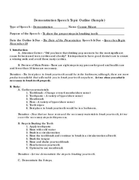 Demonstration Speech Sample Outline Template