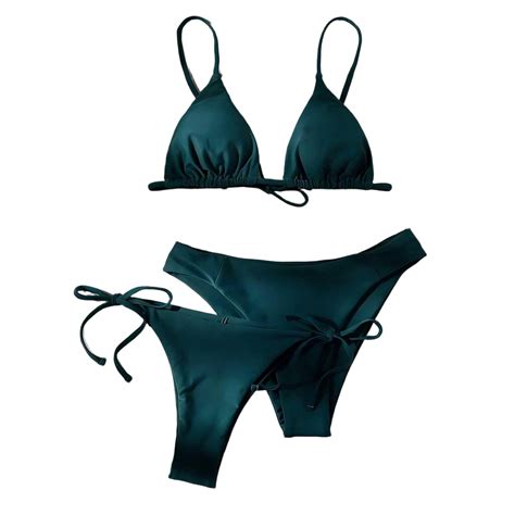 Qiopertar Womens Bikini Swimsuit 3 Piece Set Solid Color Two Piece