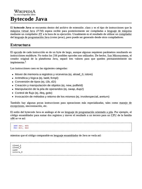 Bytecode Java Pdf Java Lenguaje De Programación Ingeniería