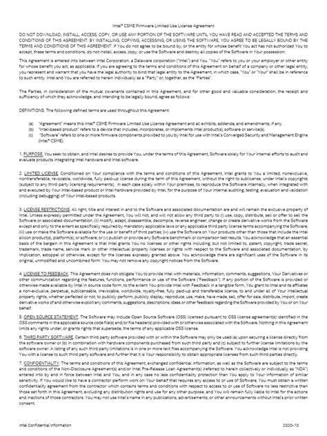 Obl Intel Csme Firmware Limited Use License Pdf License Non Disclosure Agreement