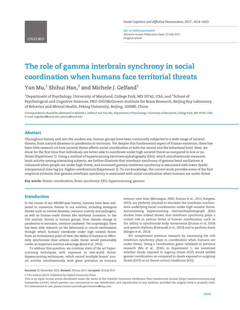 Pdf The Role Of Gamma Interbrain Synchrony In Social Coordination When Humans Face Territorial
