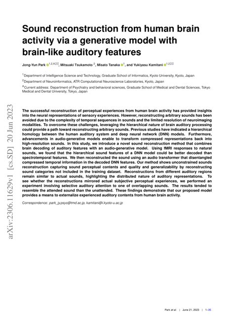 Pdf Sound Reconstruction From Human Brain Activity Via A Generative Model With Brain Like