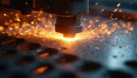 High Powered Laser Cuts Metal Shaping Raw Material Into Precise Components For Manufacturing