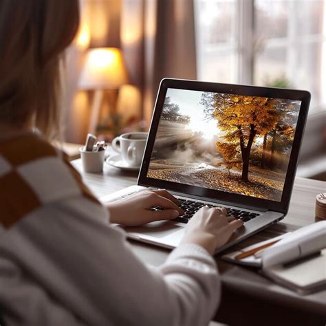 Premium Photo A Woman Is Typing On A Laptop With A Tree On The Screen