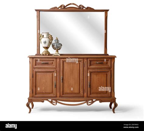 Brown Wooden Classic Console On White Background Front View Stock