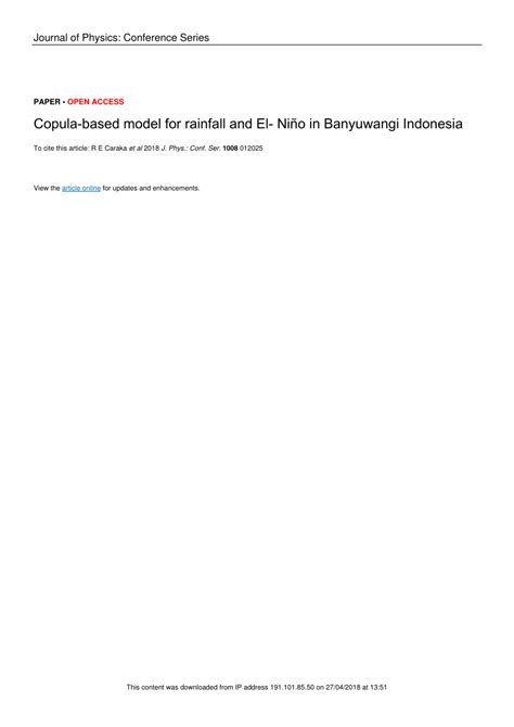 Pdf Copula Based Model For Rainfall And El Niño In Banyuwangi Indonesia