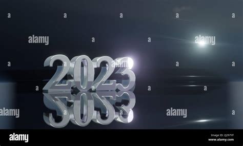 New Year 2023 3d Rendering With Shiny Metal Texture On Dark Background