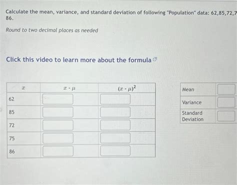 Solved Calculate The Mean Variance And Standard Deviation Chegg