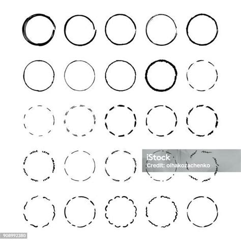 라운드 프레임의 집합입니다 그린 마커 파도 파선 점선 블랙 라인 0명에 대한 스톡 벡터 아트 및 기타 이미지 0명 개체 그룹 검은색 Istock