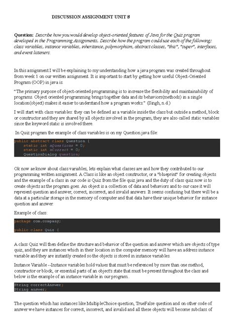 Discussion Assignment Unit 8 Discussion Assignment Unit 8 Question