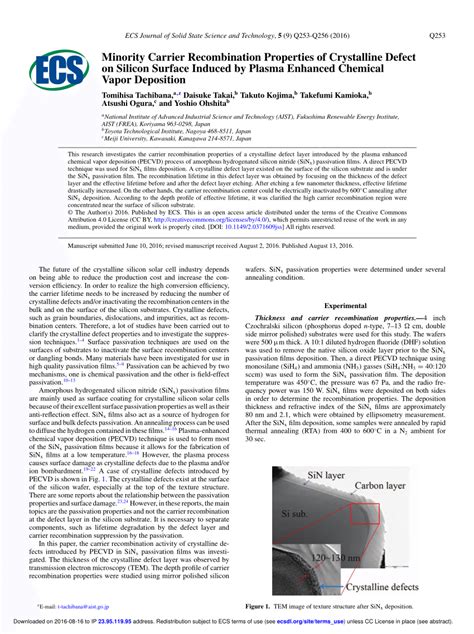 Pdf Minority Carrier Recombination Properties Of Crystalline Defect