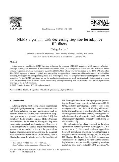 pdf nlms algorithm with decreasing step size for adaptive iir filters