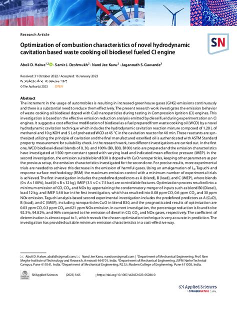 Pdf Optimization Of Combustion Characteristics Of Novel Hydrodynamic