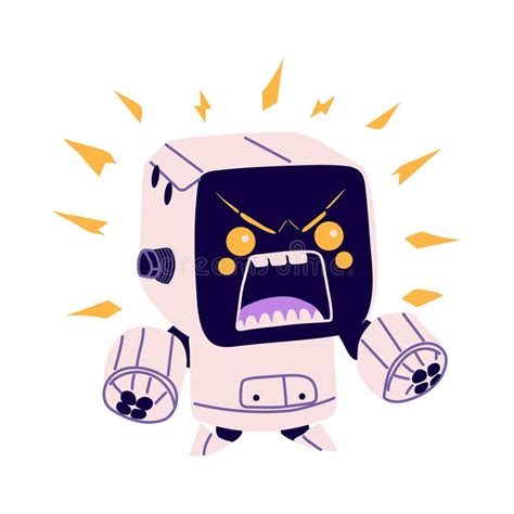 Cute Angry Robot In Retro Futuristic Style Android Bot Character Smart Machine Stock Vector