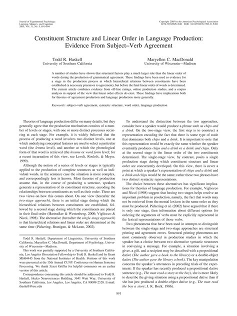 Constituent Structure And Linear Order I Haskell University Of Southern California Maryellen C