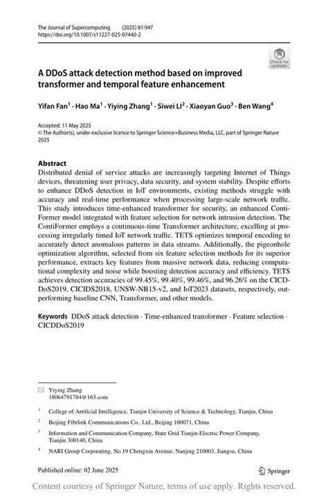 A Ddos Attack Detection Method Based On Improved Transformer And