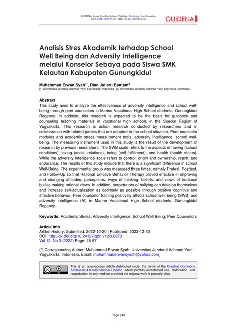 Pdf Analisis Stres Akademik Terhadap School Well Being Dan Adversity