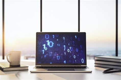 Premium Photo Modern Computer Monitor With Creative Abstract Binary