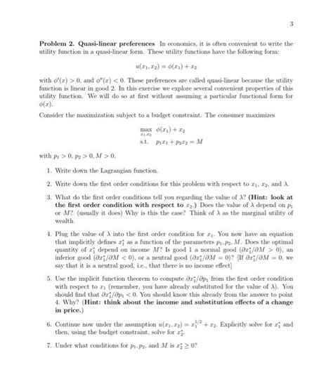 solved problem 2 quasi linear preferences in economics it