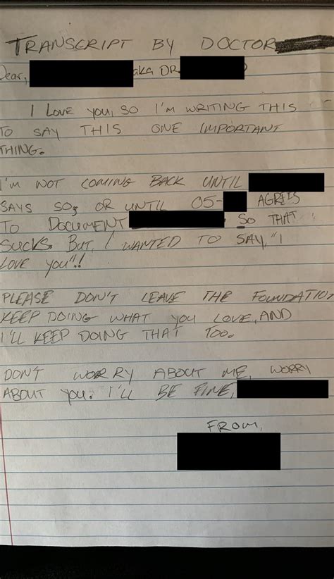 Transcript Of Letter From Redacted Scp