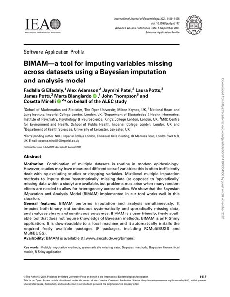 Pdf Bimam—a Tool For Imputing Variables Missing Across Datasets Using