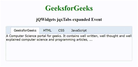 Jqwidgets Jqxtabs Expanded Event Geeksforgeeks