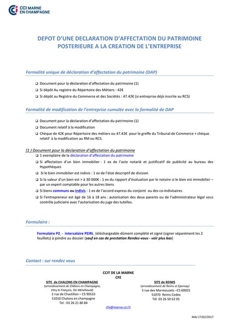 Déclaration D`affectation Du Patrimoine Eirl Postérieure à La Création