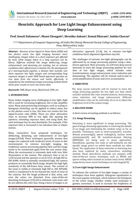 Irjet Heuristic Approach For Low Light Image Enhancement Using Deep Learning Pdf