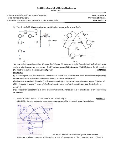 Minor 1 Solutions Electrical Engineering Ell 100 Fundamentals Of Electrical Engineering