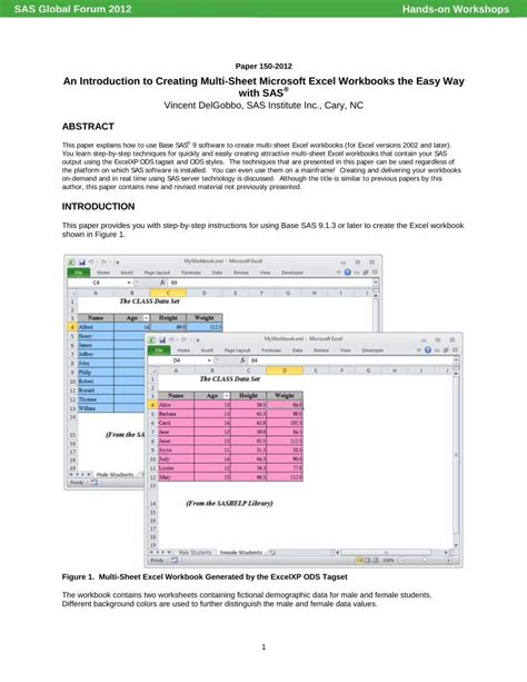 Pdf An Introduction To Creating Multi Sheet Microsoft Excel Workbooks