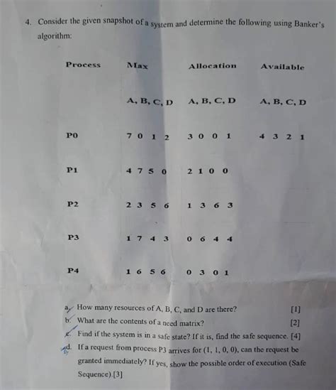 Solved 4 Consider The Given Snapshot Of A System And