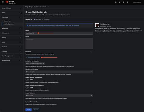 red hat openshift installation of advanced cluster management for