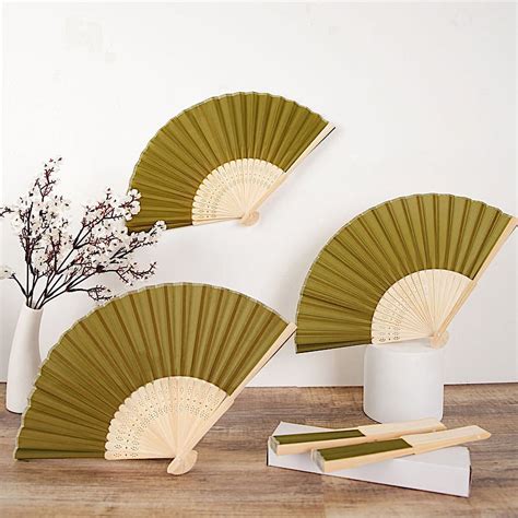 Balsacircle 5 Olive Green Silk Folding Hand Fans Wedding Favor Birthday