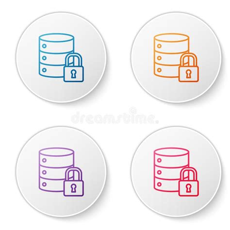 Color Line Server Security With Closed Padlock Icon Isolated On White Background Security