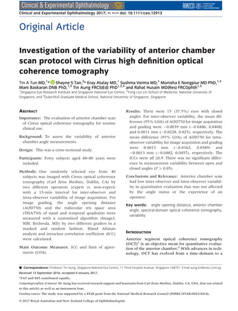 Pdf Evaluation Of The Anterior Segment Angle To Angle Scan Of Cirrus High Definition Optical