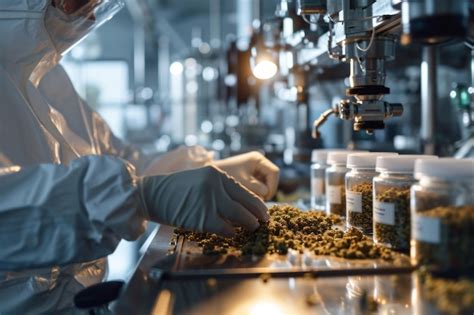 Premium Ai Image Modern Hemp Processing Facility Where An Employee In A Clean Suit Packages