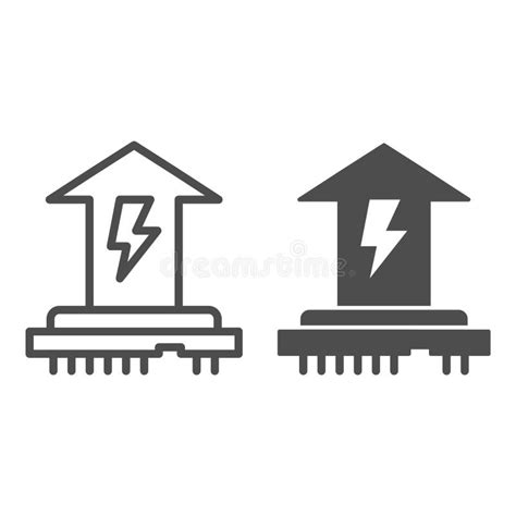 Cpu Power Consumption Line And Solid Icon Microchip And Up Arrow With Energy Symbol Outline