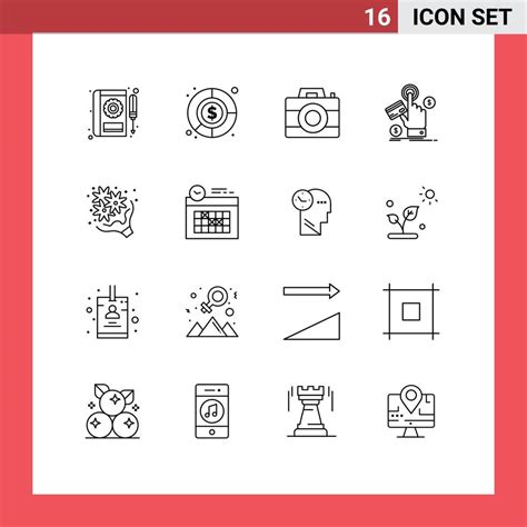 16 Thematic Vector Outlines And Editable Symbols Of Birthday Payment Camera Pay Ppc Editable